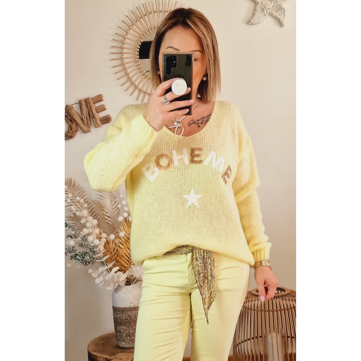 PULL BOHEME JAUNE